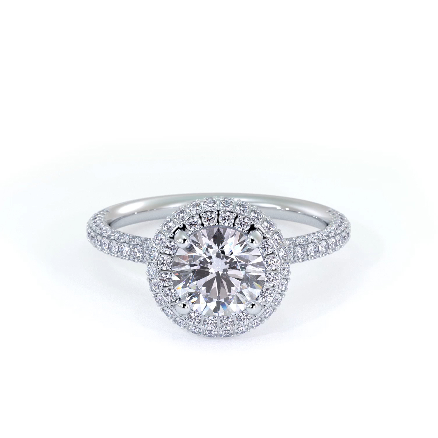 Yarrow, A Double Halo Diamond Wedding Ring with Pavé Band