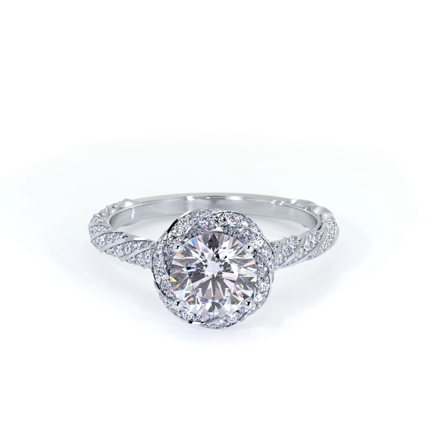 Sage, A Unique, Twisted, Halo Diamond Engagement Band